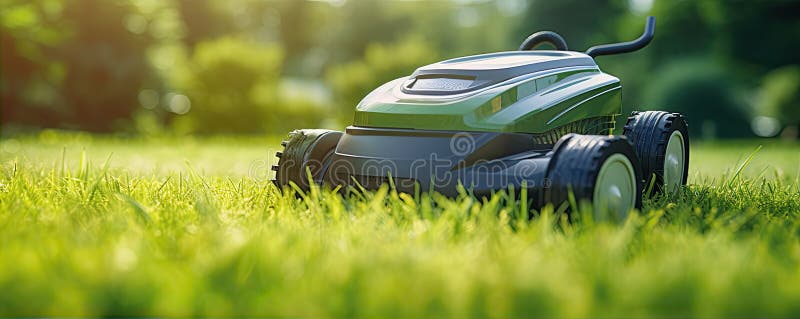 Robot Lawn Mower on Green Grass, Generative Ai Stock Illustration ...
