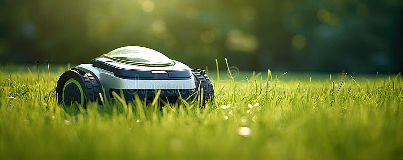 Robot Lawn Mower on Green Grass, Generative Ai Stock Illustration ...
