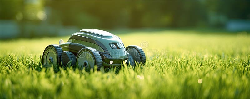 Robot Lawn Mower on Green Grass, Generative Ai Stock Illustration ...