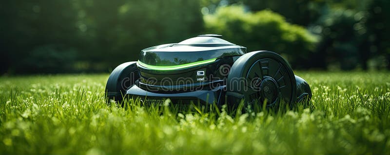 Robot Lawn Mower on Green Grass, Generative Ai Stock Illustration ...