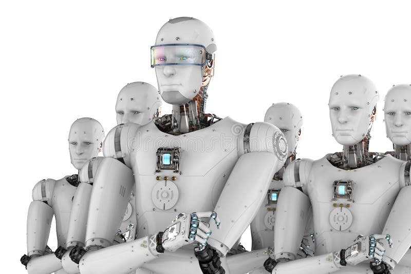 Robot leader with team stock image. Image of android - 91432341