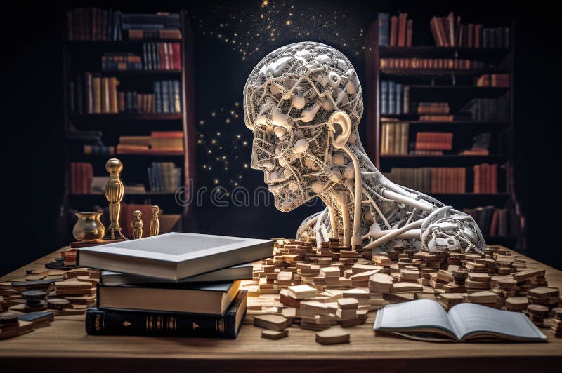 Robot Learning from Books of Knowledge and Wisdom Illustration Stock ...