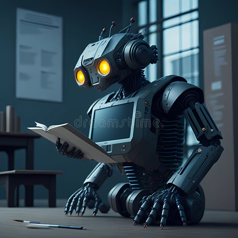 Robot Learning Information at School Stock Illustration - Illustration ...