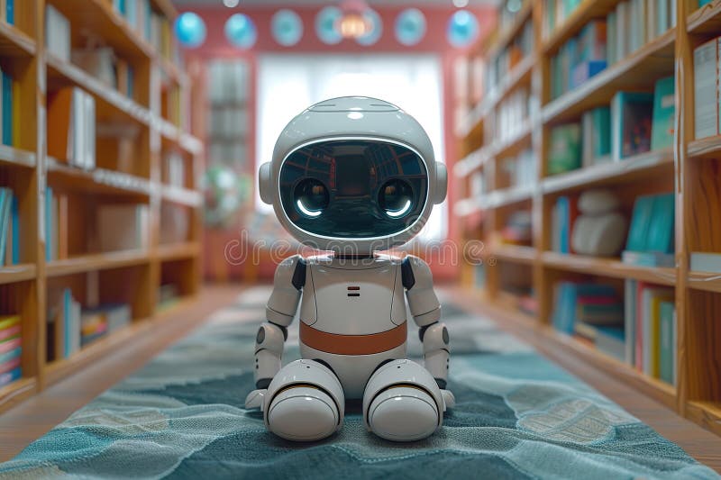 Robot in Library stock illustration. Illustration of advanced - 340825749