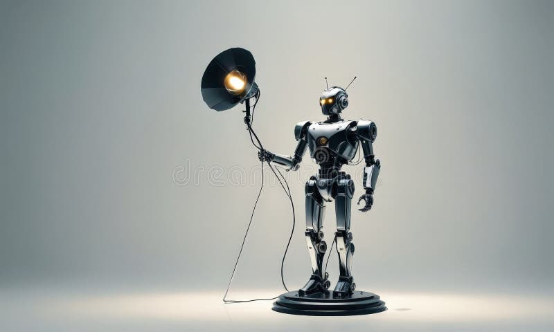 Robot with Light Bulb on His Head Stock Illustration - Illustration of ...