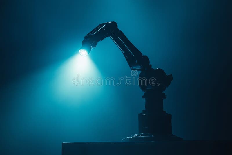 A Robot with a Light on Its Head is Standing in the Dark Stock ...