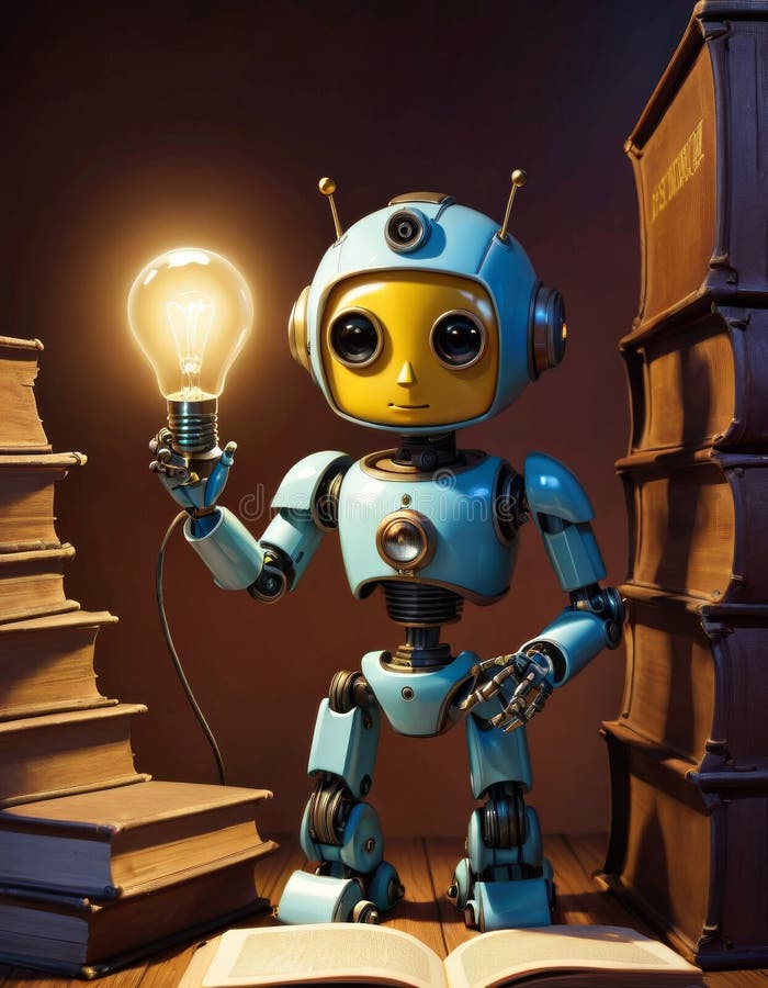 Robot with Lightbulb in Library Stock Photo - Image of knowledge ...