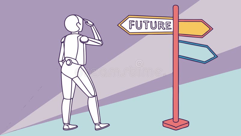 Robot Looking at Future Signs, Symbolizing Progress, Vector Design ...