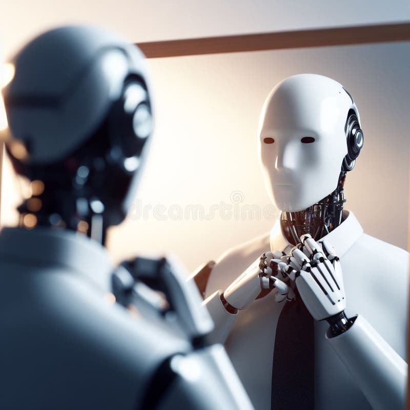 A Robot Looking in a Mirror, Adjusting Its Tie. Generative Ai. Stock ...