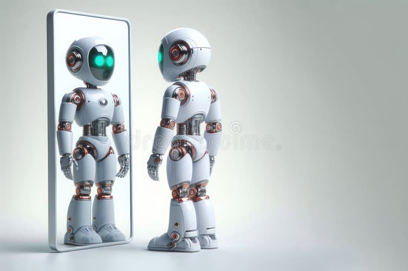 A Robot Looking at Itself in the Mirror. Space for Text. Stock Image ...