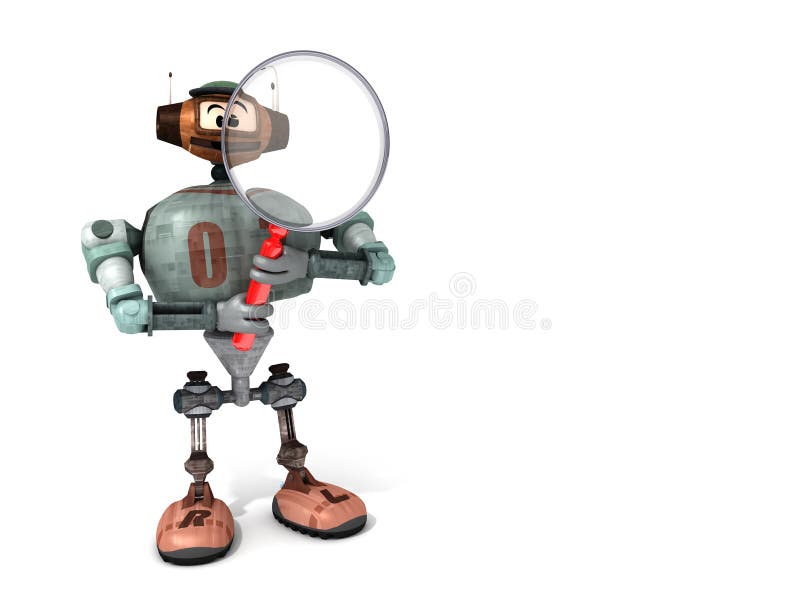 Robot Looking through a Magnifying Glass Stock Illustration ...