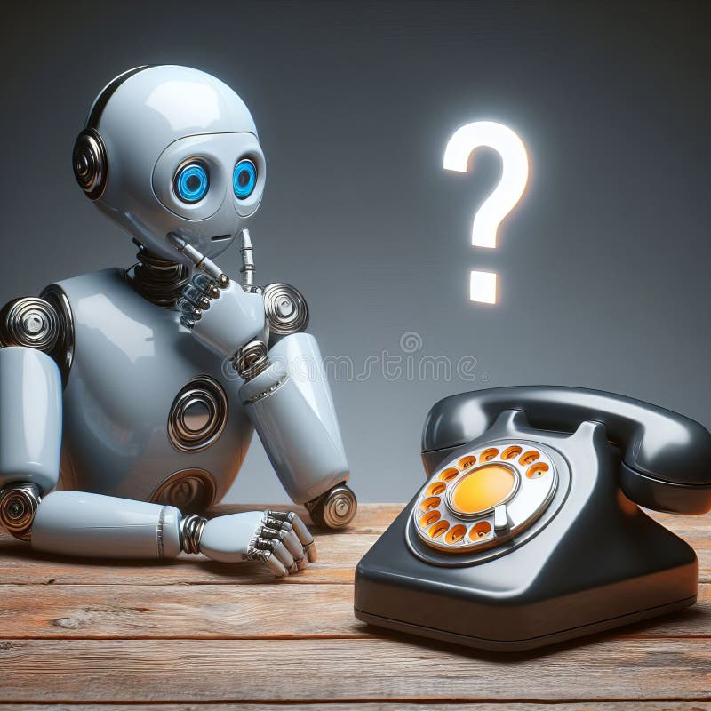 Robot Looking at Vintage Rotary Telephone Stock Illustration ...