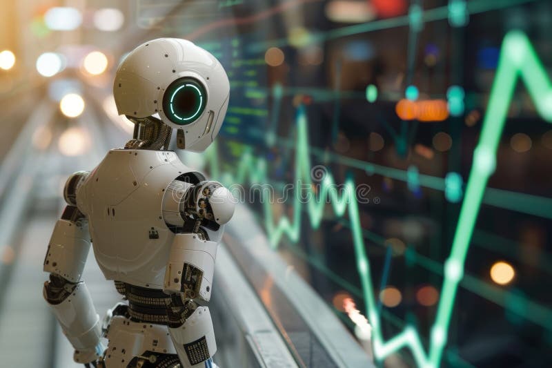 The Robot Looks at the Graph on the Display Stock Illustration ...