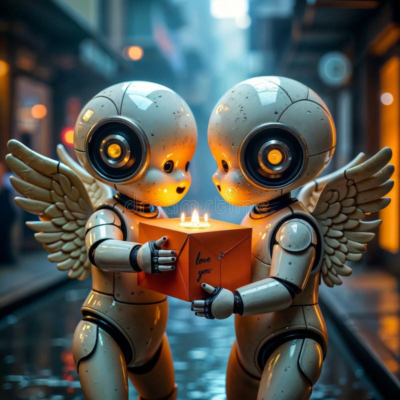 Robots Sharing Illuminated Love Message, Generative Ai Stock ...