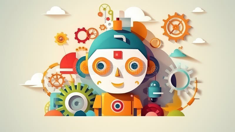 Robot and Machine Kid Fun Background for Educational Banner and Poster ...