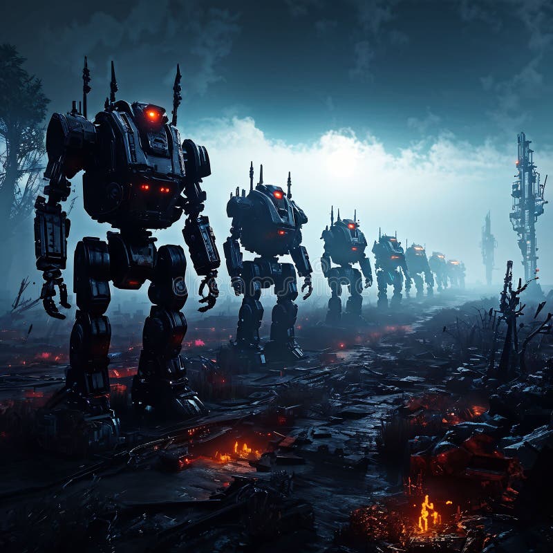 Robot Machine Uprising in the Future Stock Illustration - Illustration ...