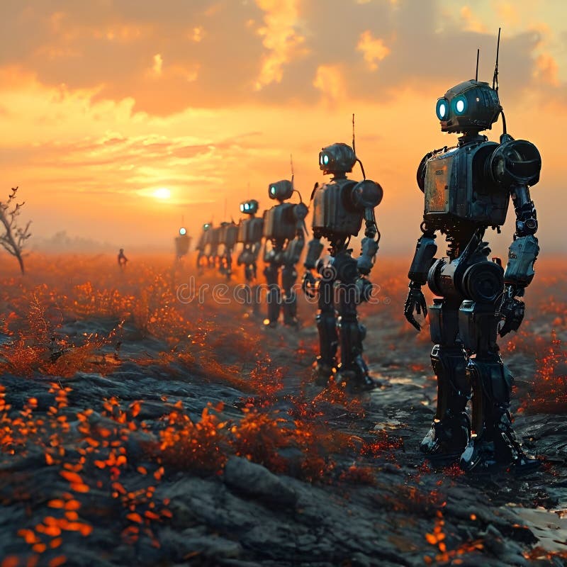 Robot Machine Uprising in the Future Stock Illustration - Illustration ...