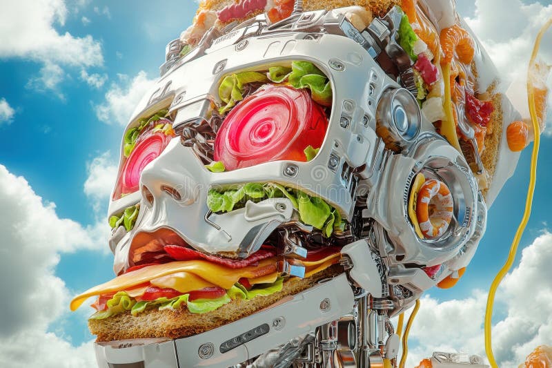 A Robot Made of Food, with a Sandwich on Its Head Stock Illustration ...