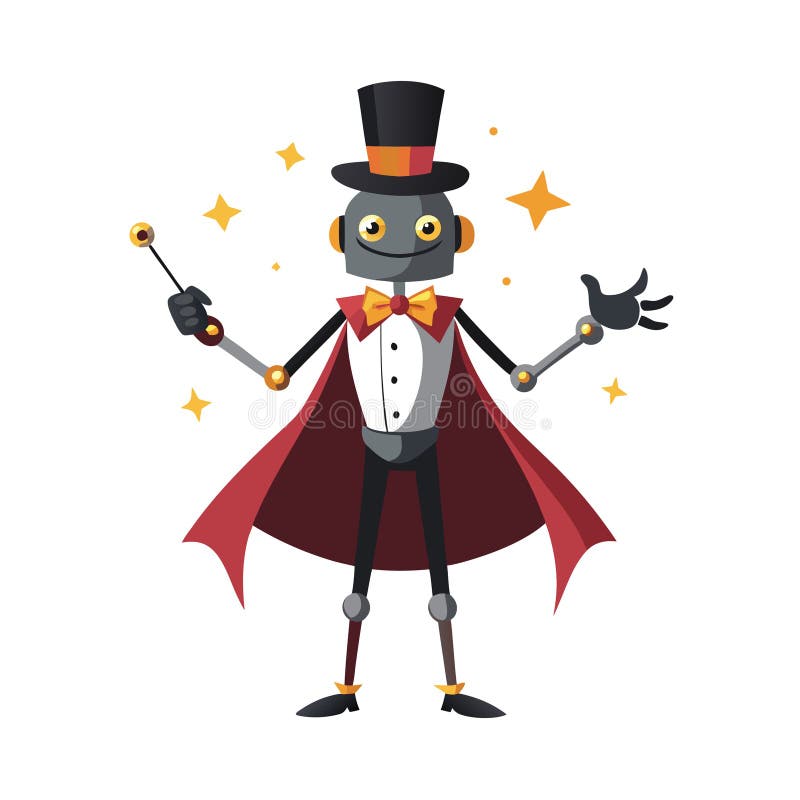 Robot Magician with Top Hat, Bow Tie and Cape Isolated on White Stock ...
