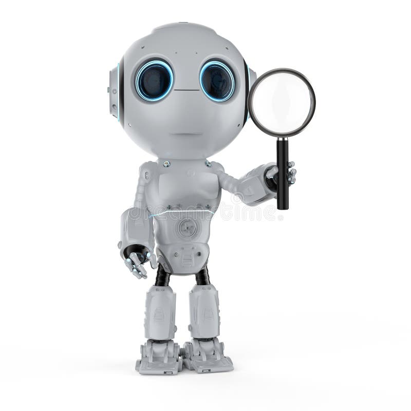 Robot with Magnifying Glass Stock Illustration - Illustration of ...