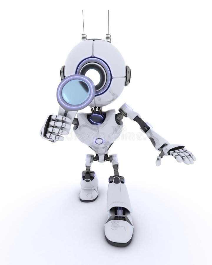 Robot with Magnifying Glass Stock Illustration - Illustration of ...