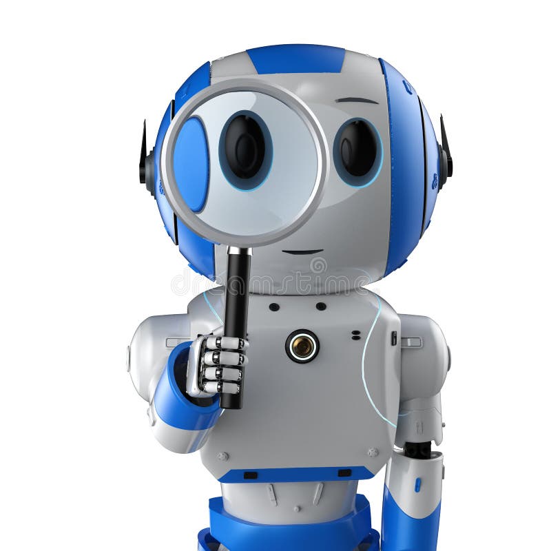Robot with Magnifying Glass Stock Illustration - Illustration of ...