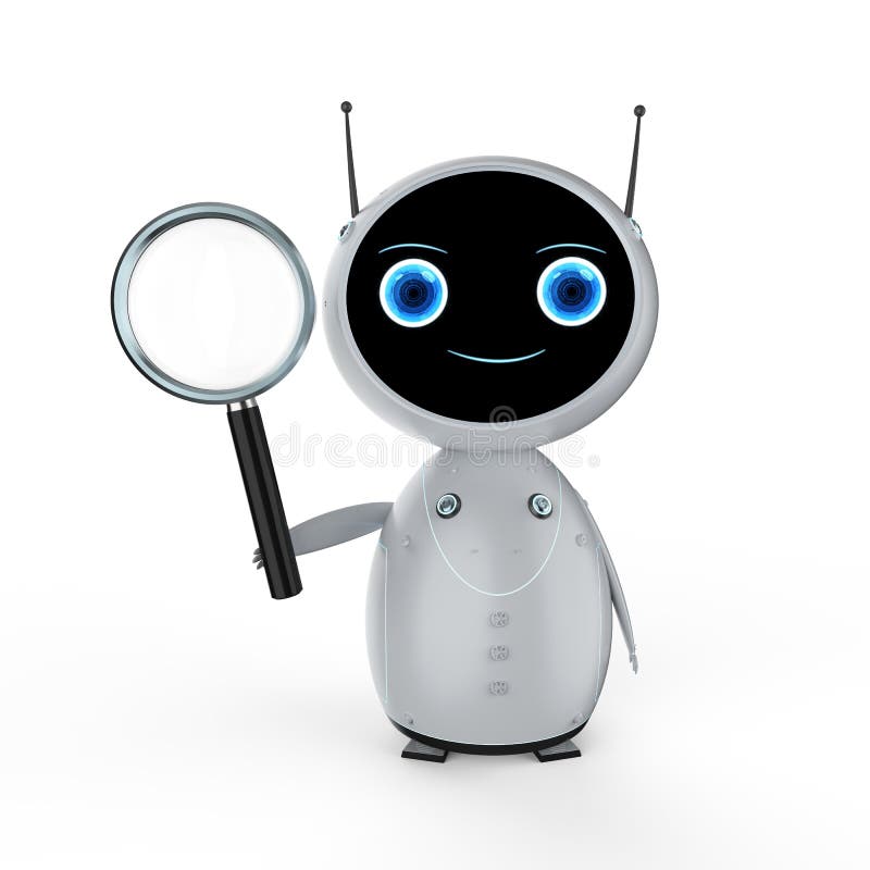 Robot with Magnifying Glass Stock Illustration - Illustration of ...