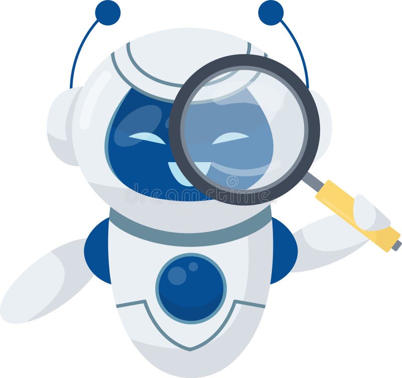 Robot with Magnifying Glass Stock Illustration - Illustration of ...