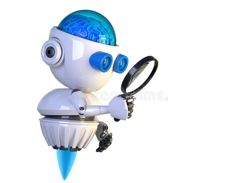Robot with Magnifying Glass with White Background. Stock Illustration ...