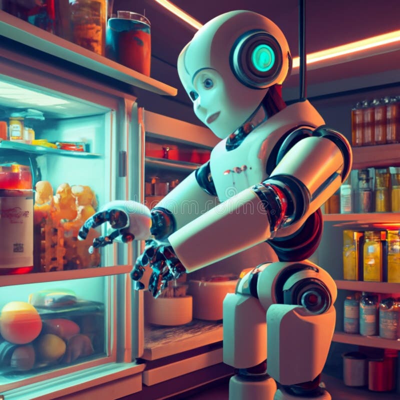 Robot Maid Serving in the Kitchen Illustration Stock Image - Image of ...