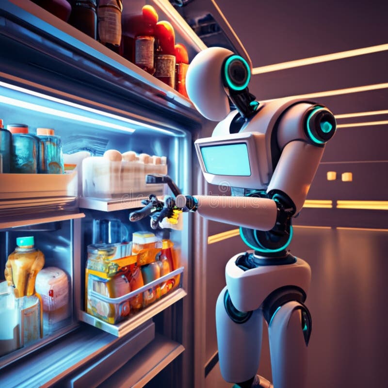 Robot Maid Serving in the Kitchen Illustration Stock Photo - Image of ...