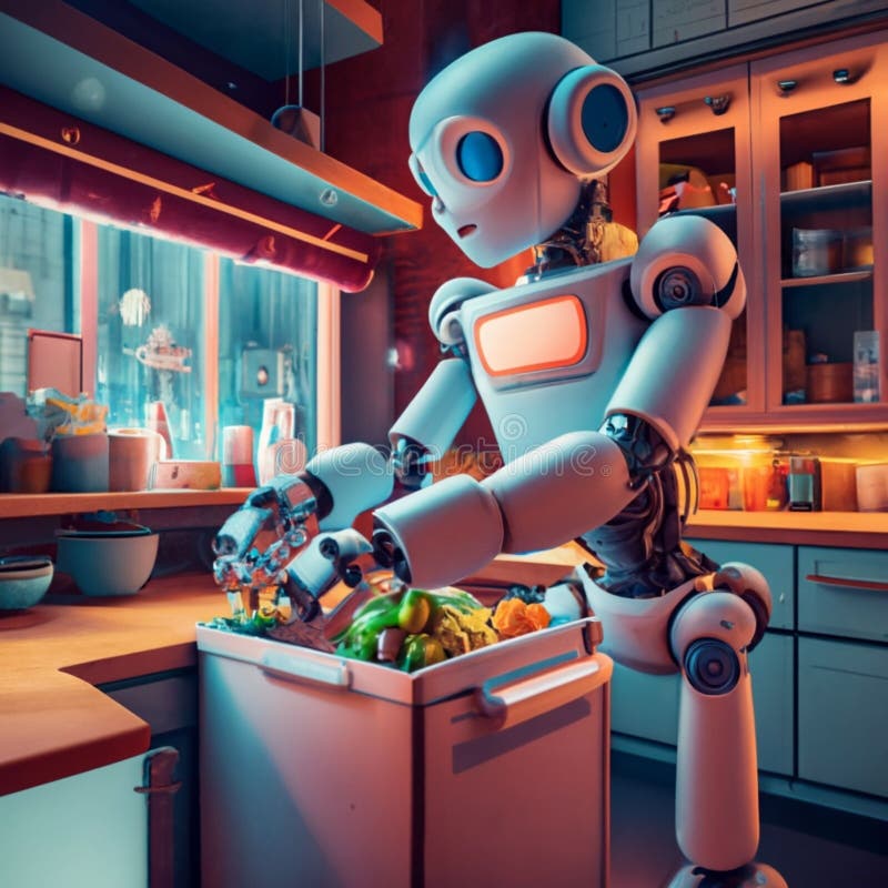 Robot Maid Serving in the Kitchen Illustration Stock Illustration - Illustration of home, copy ...