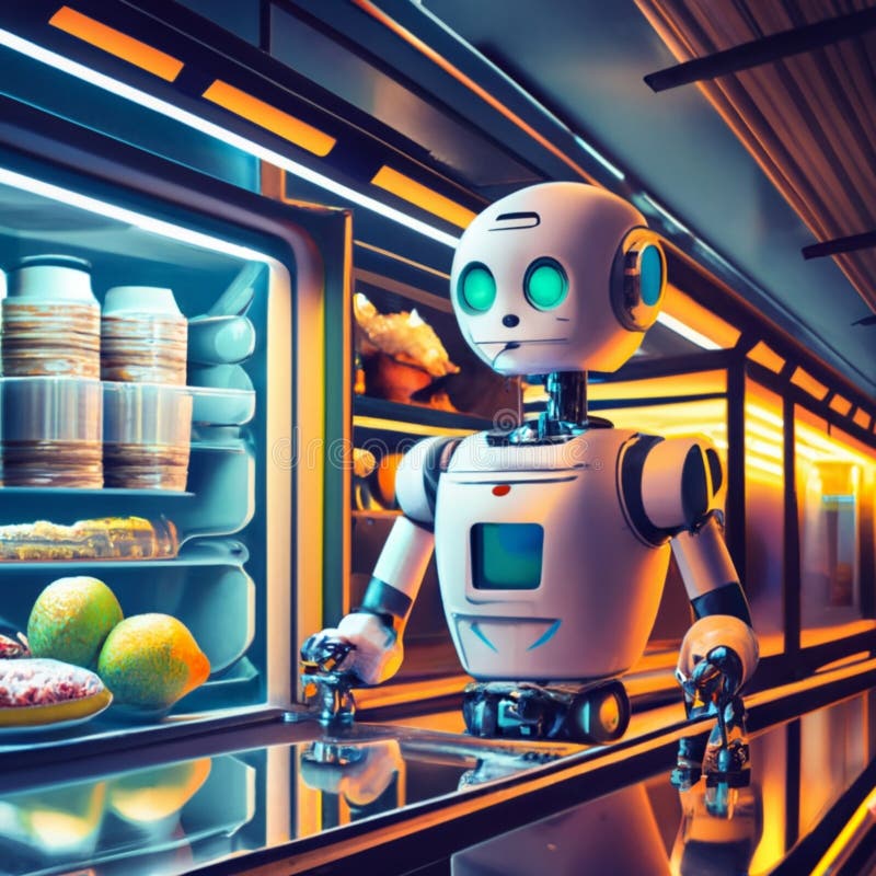 Robot Maid Serving in the Kitchen Illustration Stock Illustration ...