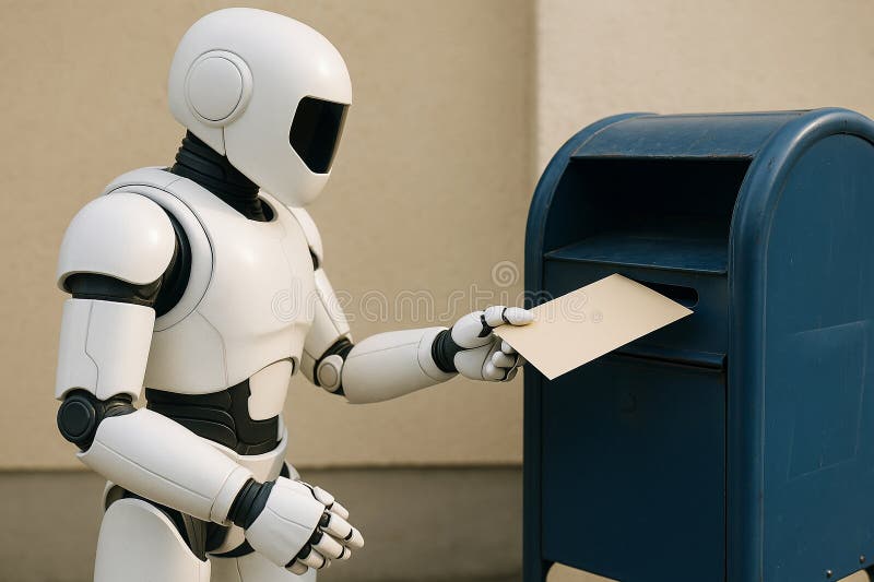 Robot Mailing Letter at Street Mailbox Stock Illustration ...