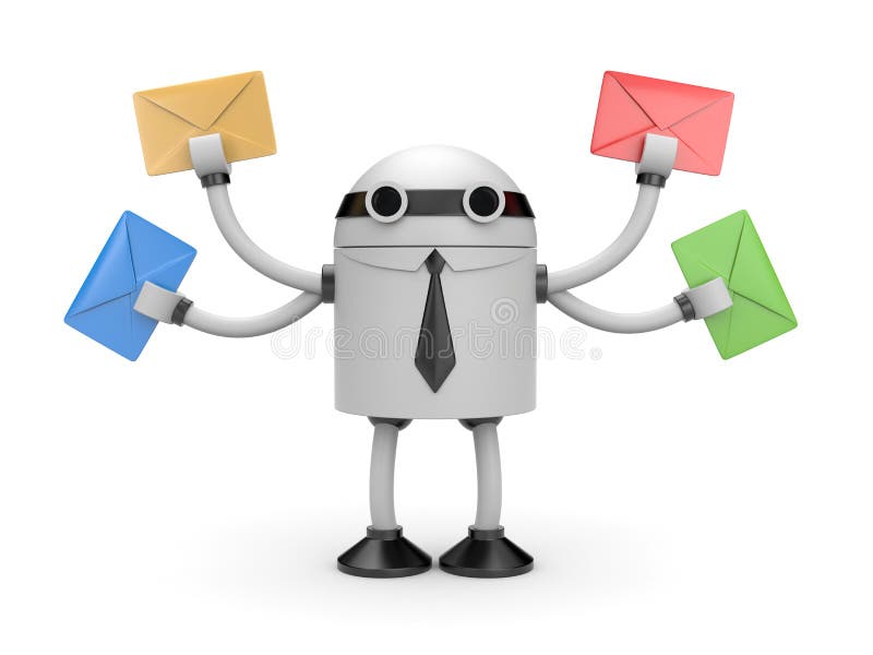 Robot with mails stock illustration. Illustration of email - 21484014