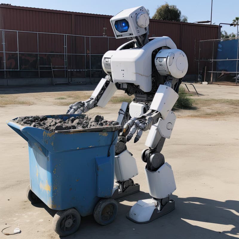 Robot Make Hard Work, Transports, Cleans Up Trash Garbage Container ...
