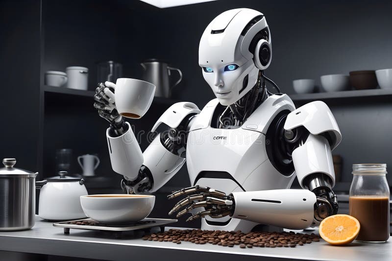 A Robot Making Coffee with an Isolated Background Stock Image - Image ...