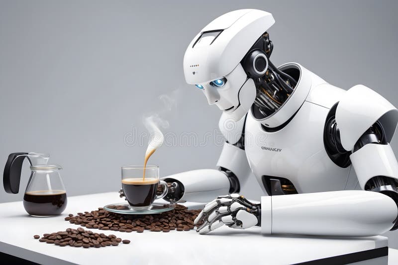 A Robot Making Coffee with an Isolated Background Stock Image - Image ...