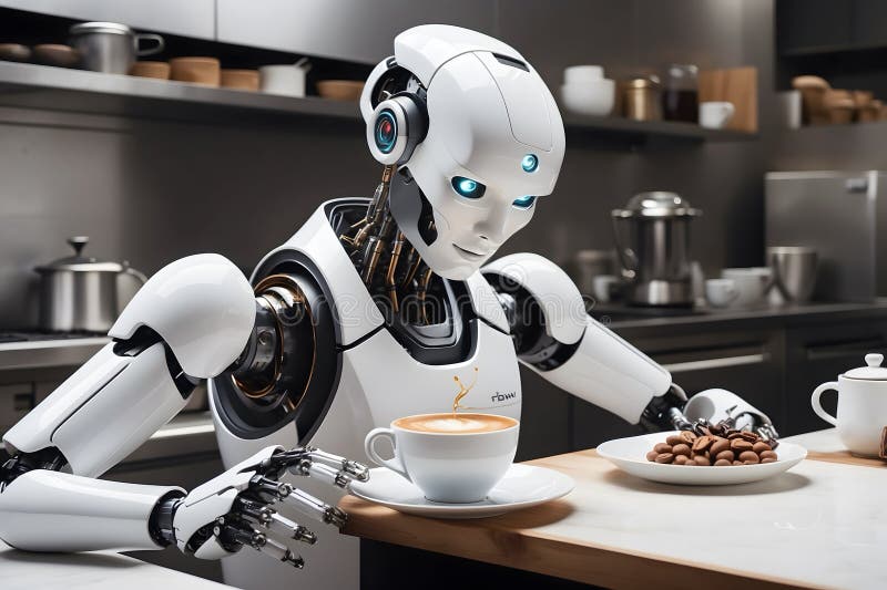 A Robot Making Coffee with an Isolated Background Stock Photo - Image ...