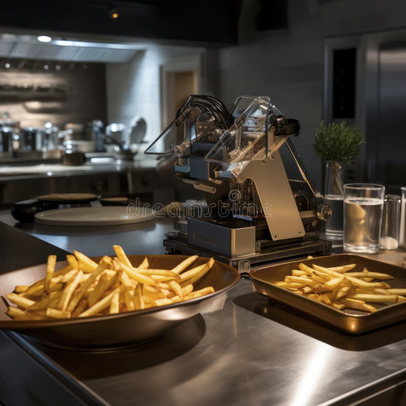 Robot Making French Fries in a Restaurant Stock Photo - Image of chips ...