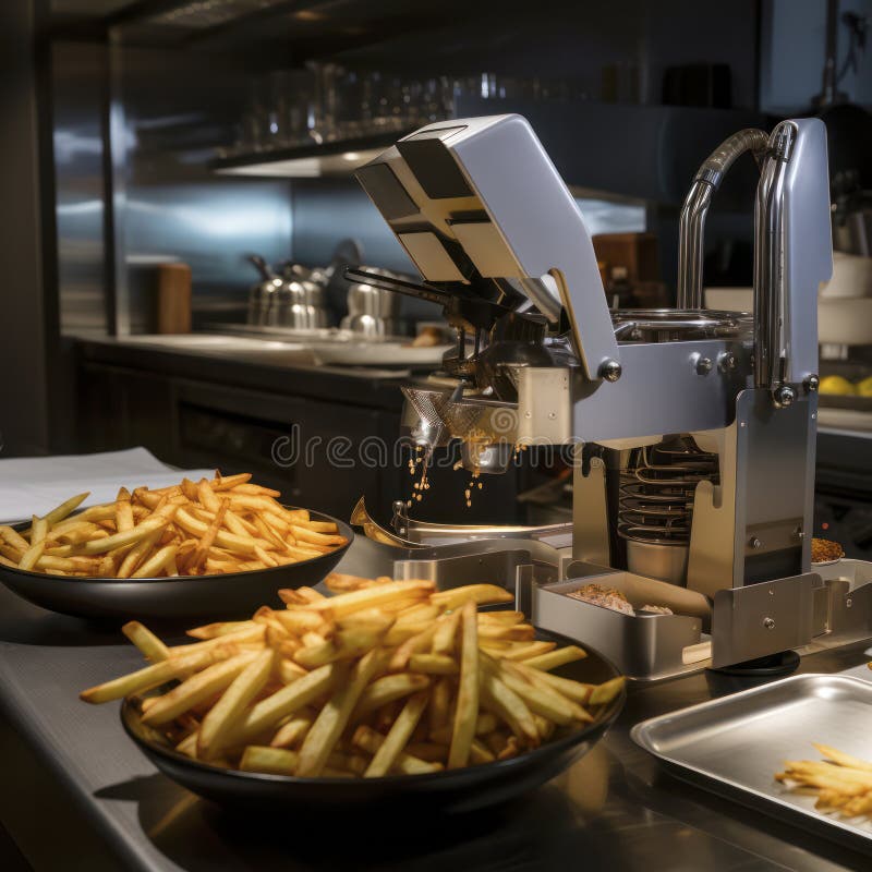Robot Making French Fries in a Restaurant Stock Photo - Image of cafe ...