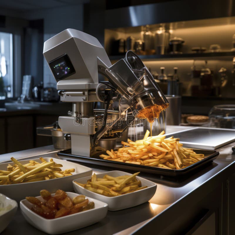 Robot Making French Fries in a Restaurant Stock Image - Image of ...