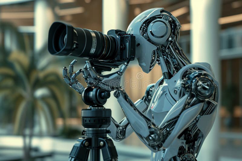 The Robot Making Photos on the Camera As a Photographer on Blurred ...