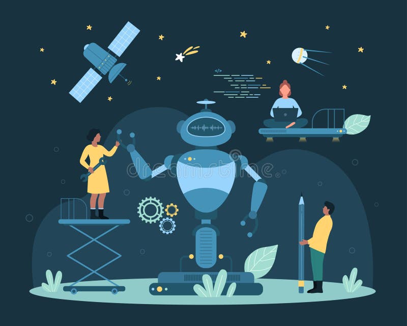 Robot Making Technology Set Dark Concept Stock Vector - Illustration of ...