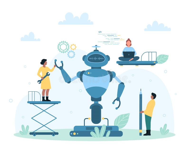 Robot Making Technology Set, Tiny People Building Cyborg with ...