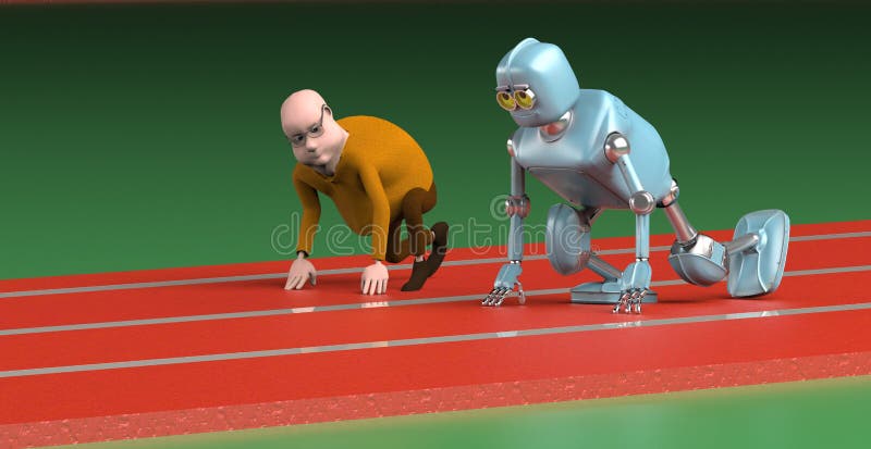 Robot Competition Human Worker and Win. Concept Business Vector, Future ...