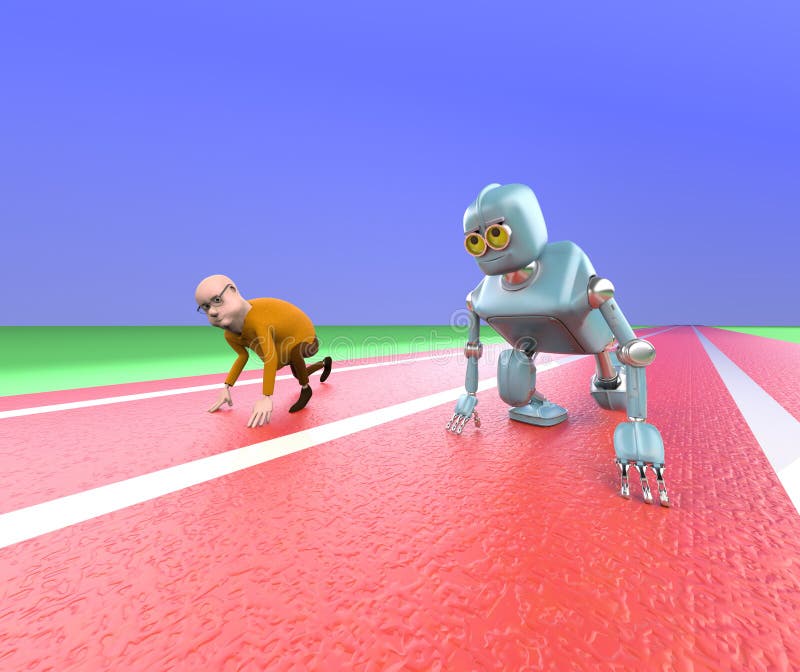 Robot and Man Competition,concept of Future,3d Render Stock ...