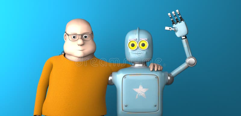 Robot and Man Friend, Artificial Intelligence Training,3d Render Stock ...