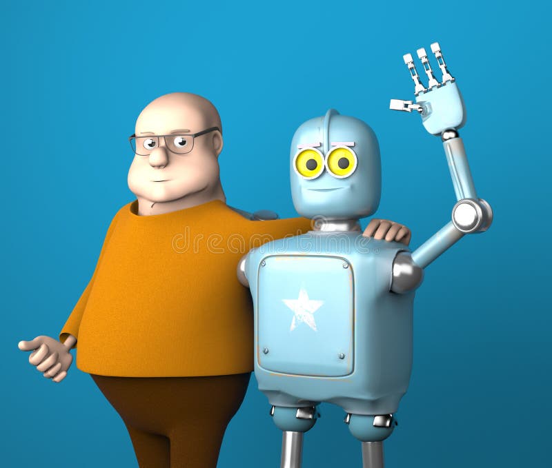 Robot and Man Friend, Artificial Intelligence Training,3d Render Stock ...