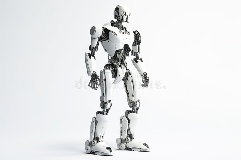 Robot Man in Full Size. White Background Stock Illustration ...